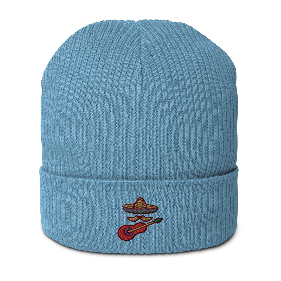 Mexican Sombrero Beanie, Mexico Beanie, Guitar Embroidery, Moustache ...