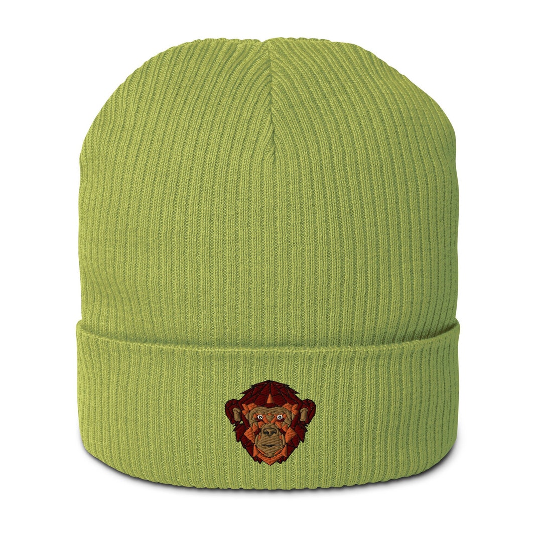 Monkey Cotton Beanie, Monkey Embroidery, Monkey Portrait, Jungle Animal ...