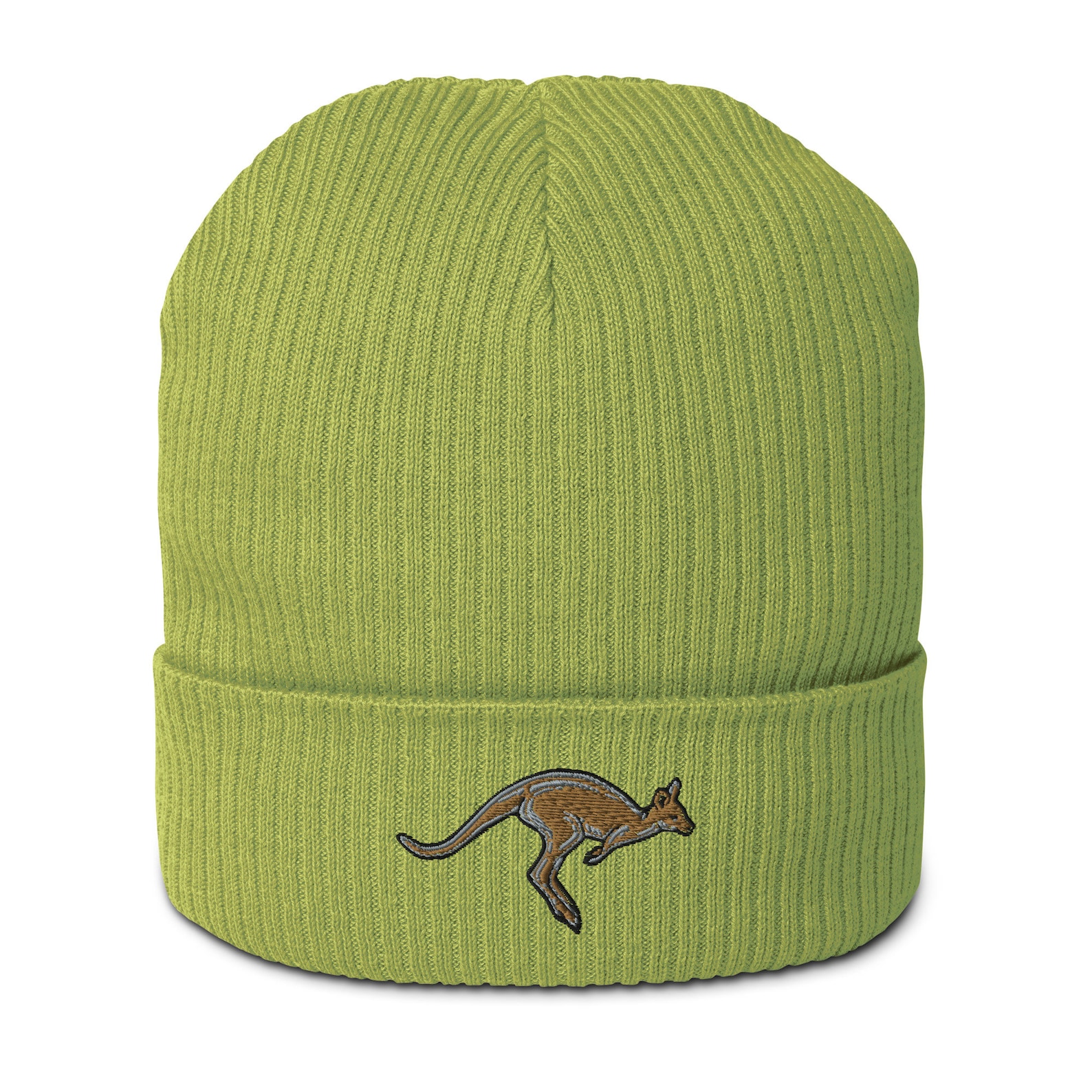 Kangaroo Beanie, Roo Organic Ribbed Beanie, Australian Wildlife Beanie, Kangaroo Embroidery ...