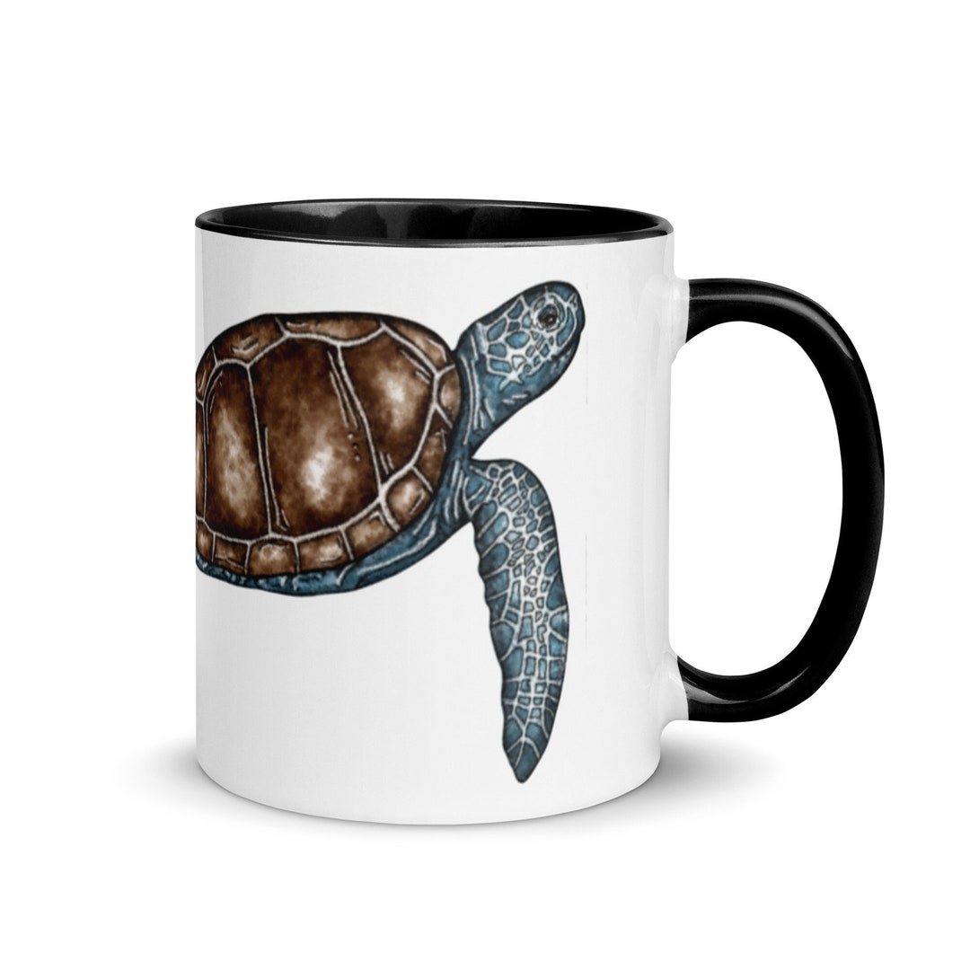 Green Sea Turtle Ceramic Mug, Turtle Coffee Cup, Turtle Drawing ...