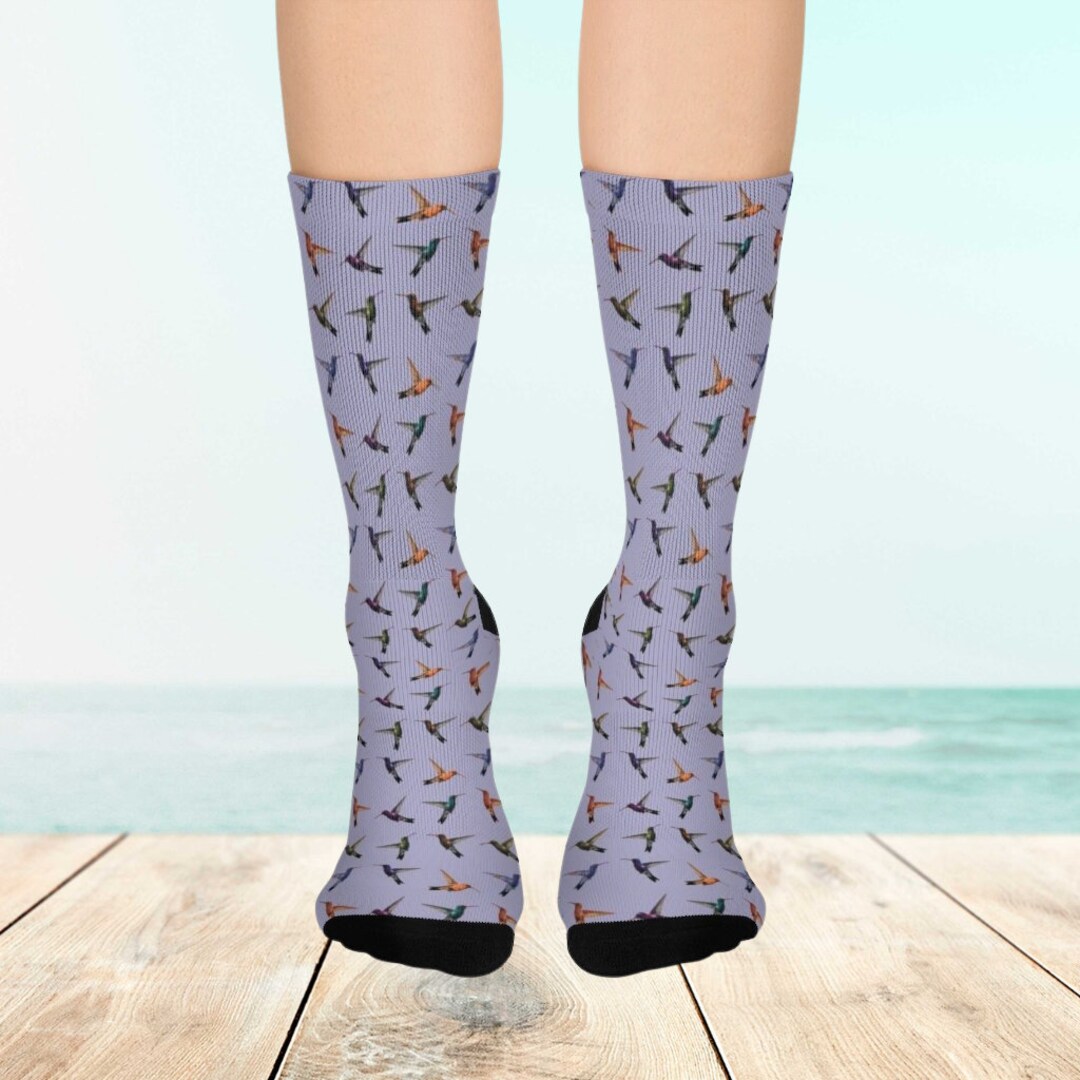 Light Purple Hummingbirds Crew Socks, All-over Print, Bird Lover Socks ...