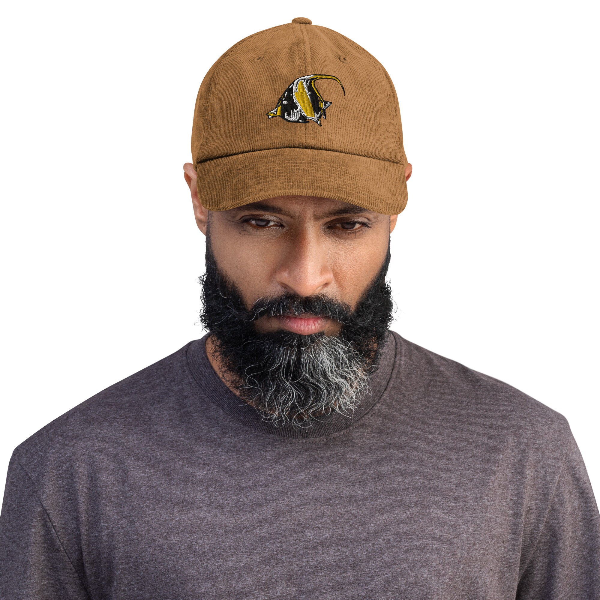 Moorish Idol Yellow Black Fish Corduroy Cotton Cap, Yellow White Stripe ...
