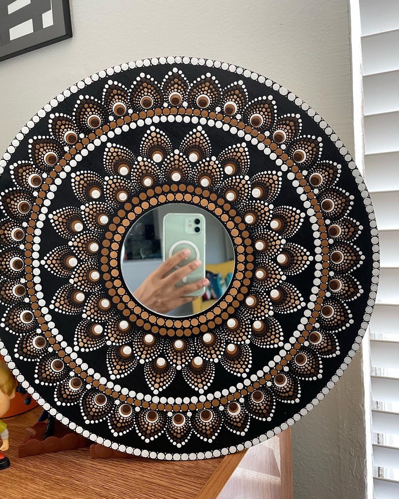 14 in Neutral Colors 4 Mirror Hand-painted Wooden Mirror Mandala Dot ...