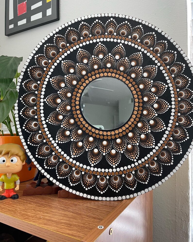 14 in Neutral Colors 4 Mirror Hand-painted Wooden Mirror Mandala Dot ...