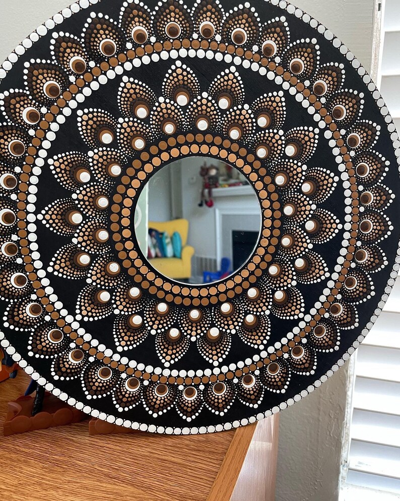 14 in Neutral Colors 4 Mirror Hand-painted Wooden Mirror Mandala Dot ...