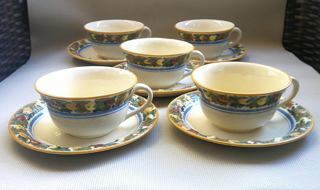 Set of Five Vintage 1920s Adams Titan Ware Tea Cup & Saucers-marked ...