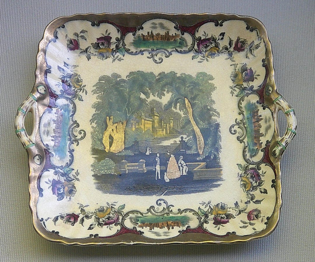 Antique Leeds Pottery Tray – Hand-painted Gold Accents – 1934 Creamware ...