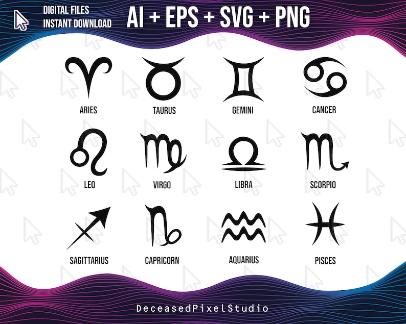 Pacchetto SVG segni zodiacali, 12 simboli zodiacali, pacchetto ...