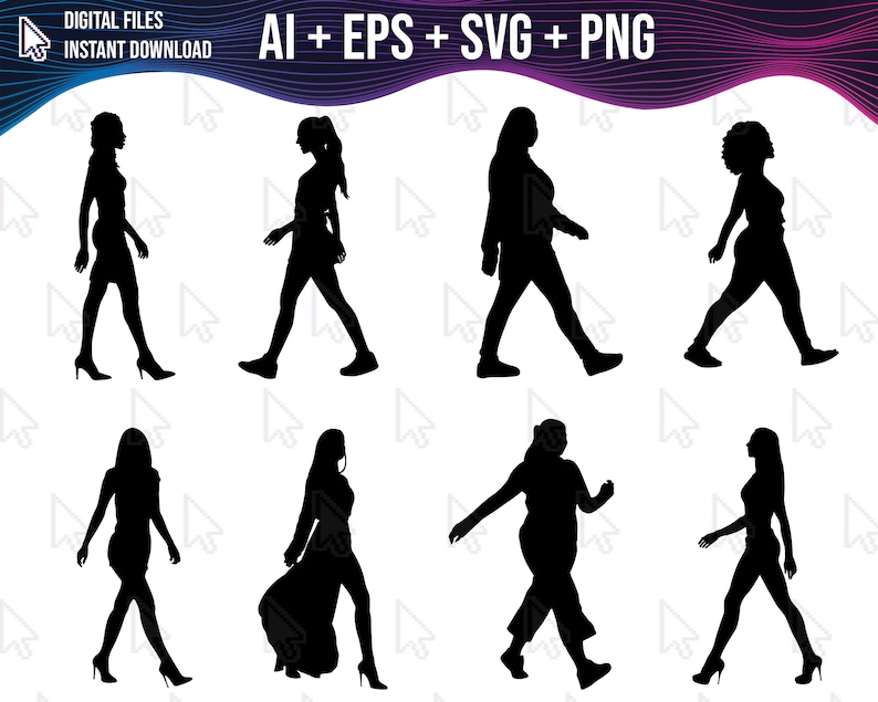 Walking Woman Silhouette Vector Bundle: Clip Art (ai, EPS, SVG, PNG) - Etsy