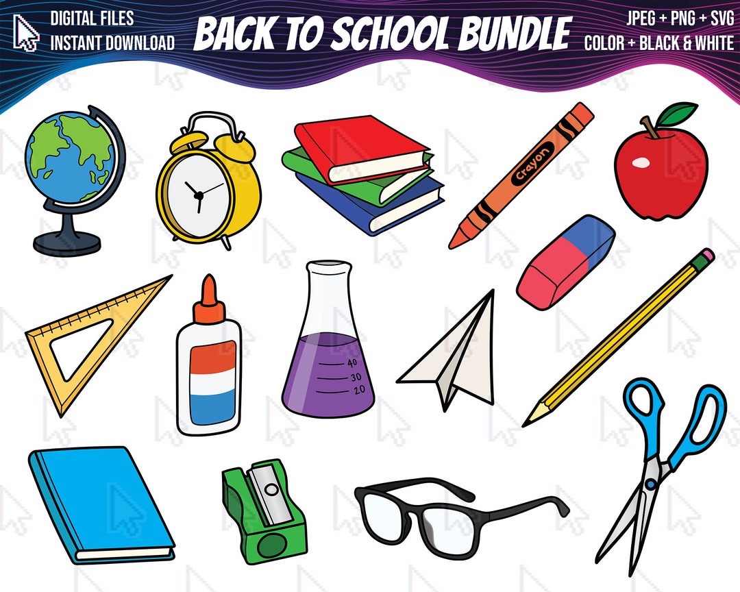 Back to School Doodle Clipart Set: Hand Drawn School Supplies (SVG ...