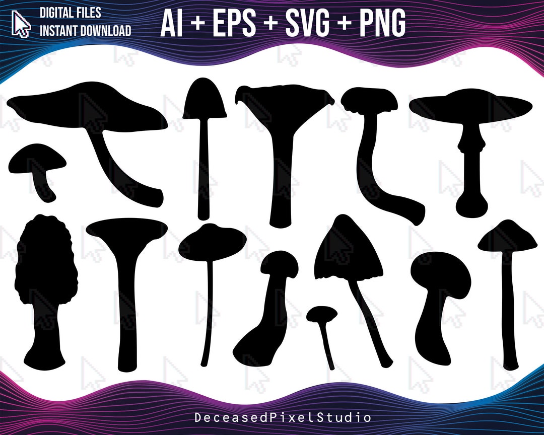 Paquete de silueta de hongos, Ai, EPS, SVG, PNG, paquete de siluetas de ...