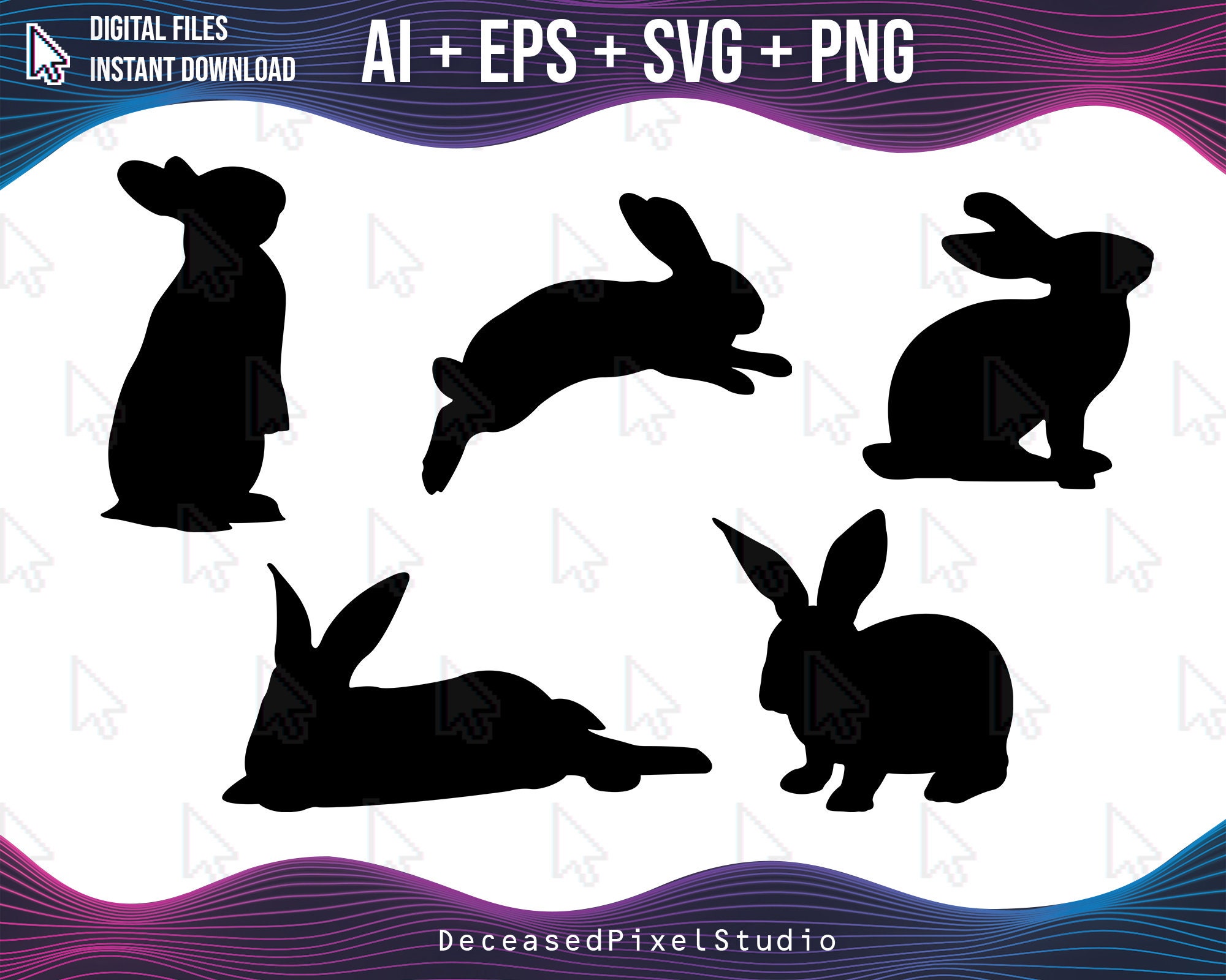 Bunny SVG Silhouettes Bundle Easter Rabbit PNG EPS Ai Bunnies Svg ...