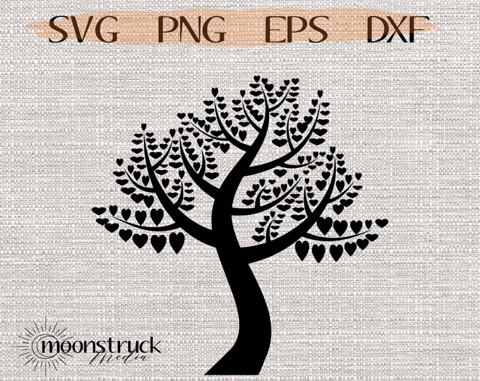 Heart Shaped Tree SVG - Love Heart Floral Tree Silhouette Clip Art Cut ...