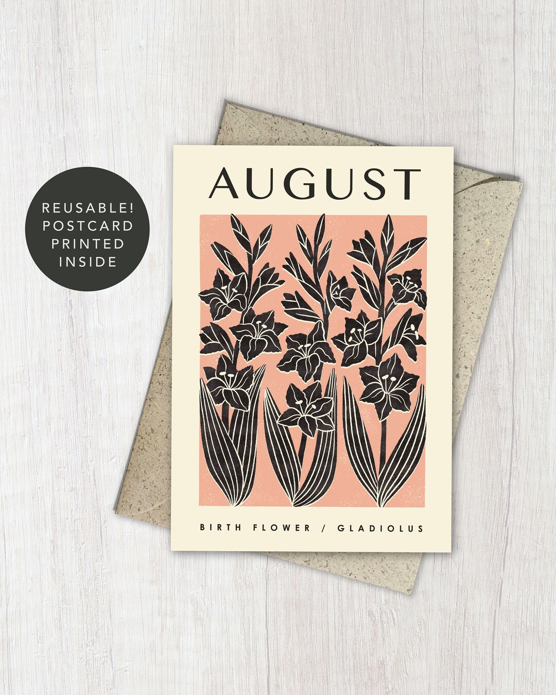 Gladiolus August Birth Flower Greeting Card | Botanical Birthday, New ...