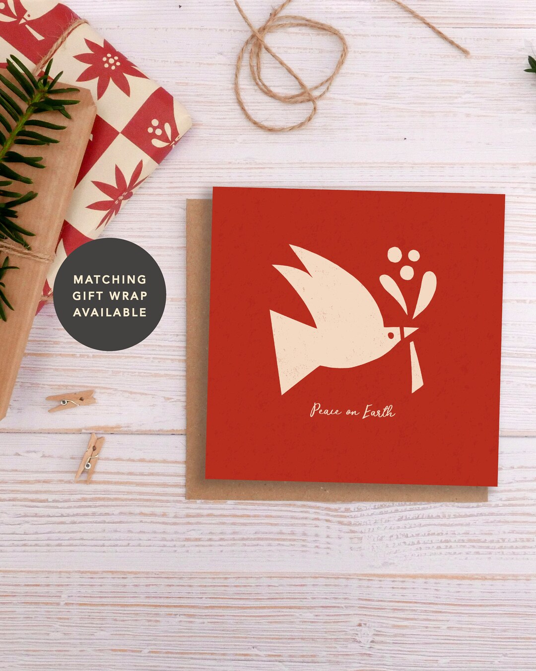 Peace on Earth Festive Dove Eco Friendly Christmas Card Premium Vintage ...