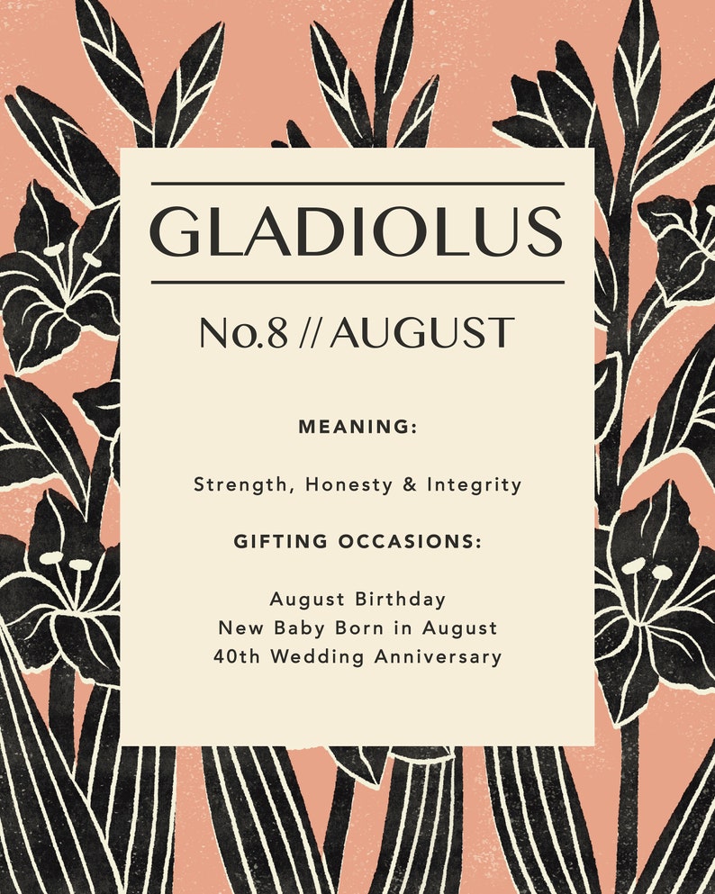 GLADIOLUS August Birth Flower Art Print Vintage Boho Floral - Etsy
