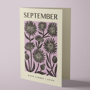 Aster September Birth Flower Greeting Card | Botanical Birthday, New ...