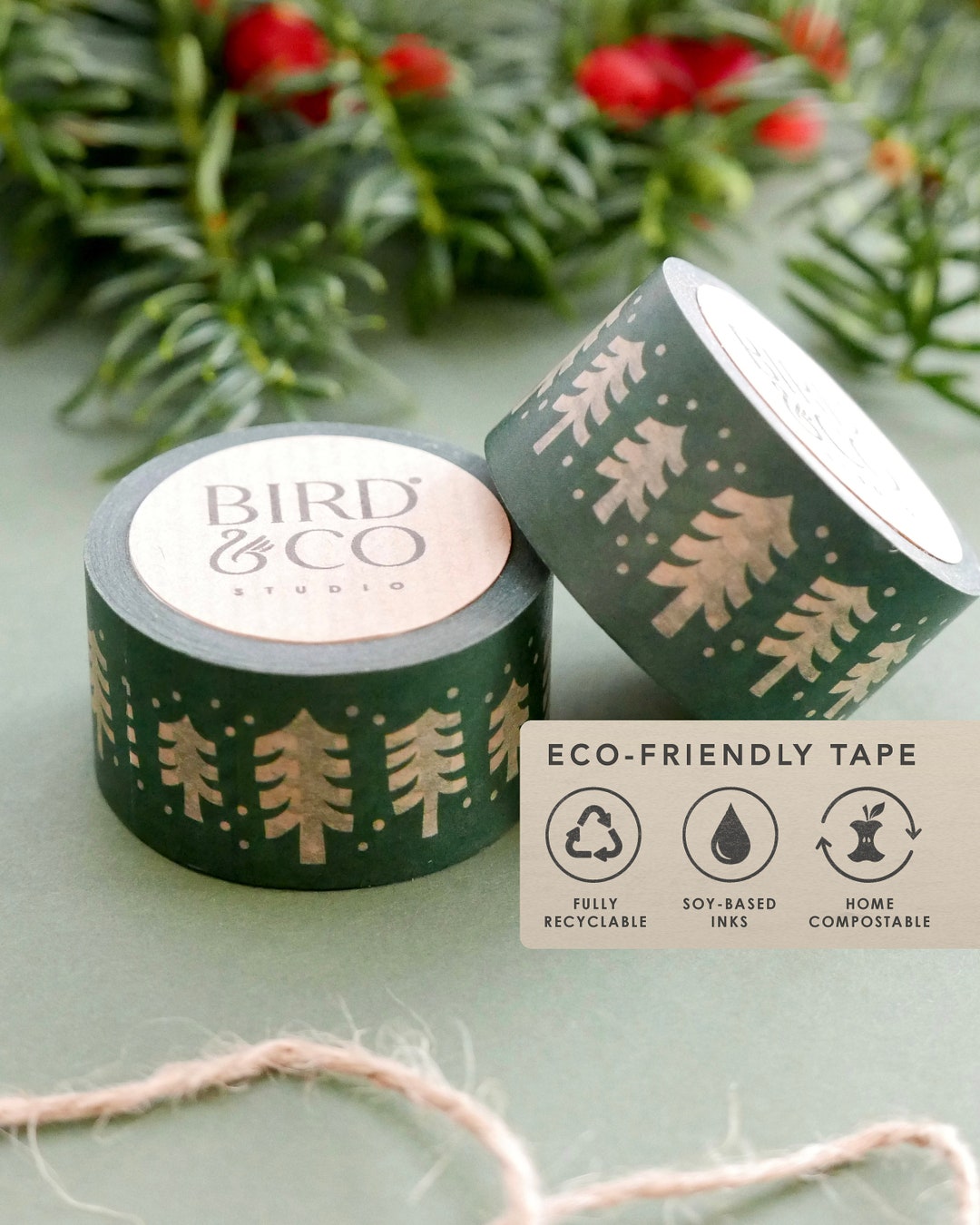 Snowy Pine Trees Christmas Washi Tape Festive Eco Friendly Paper Tape ...