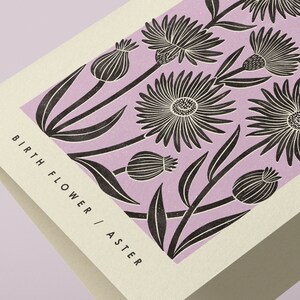 Aster September Birth Flower Greeting Card | Botanical Birthday, New ...