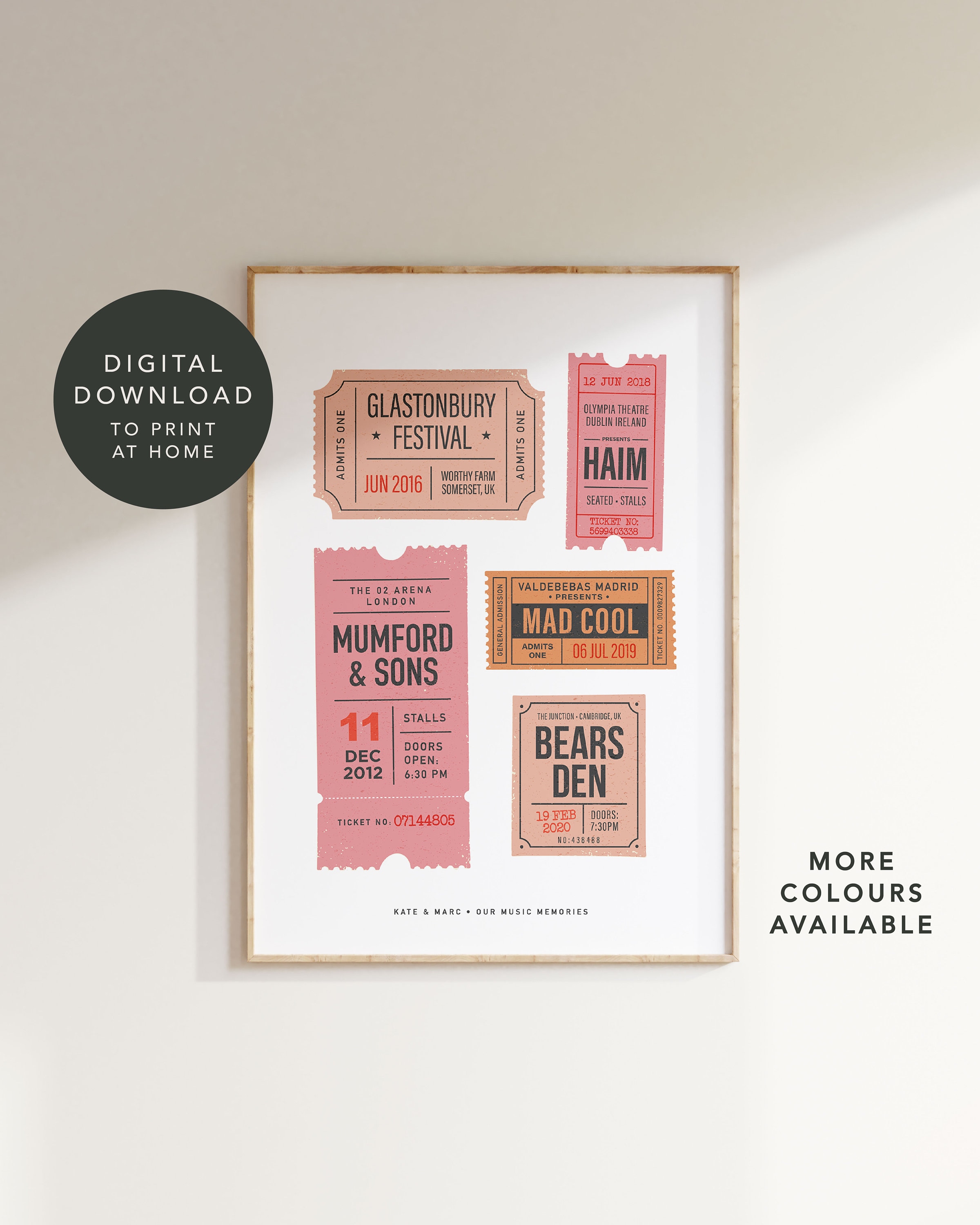 Digital Download | Personalised 5 Retro Gig Ticket Print | Bespoke ...