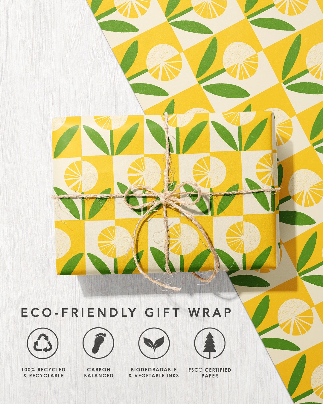 Dandelion Wild Flower Gift Wrap Sheets | Retro Floral Pattern Recycled ...