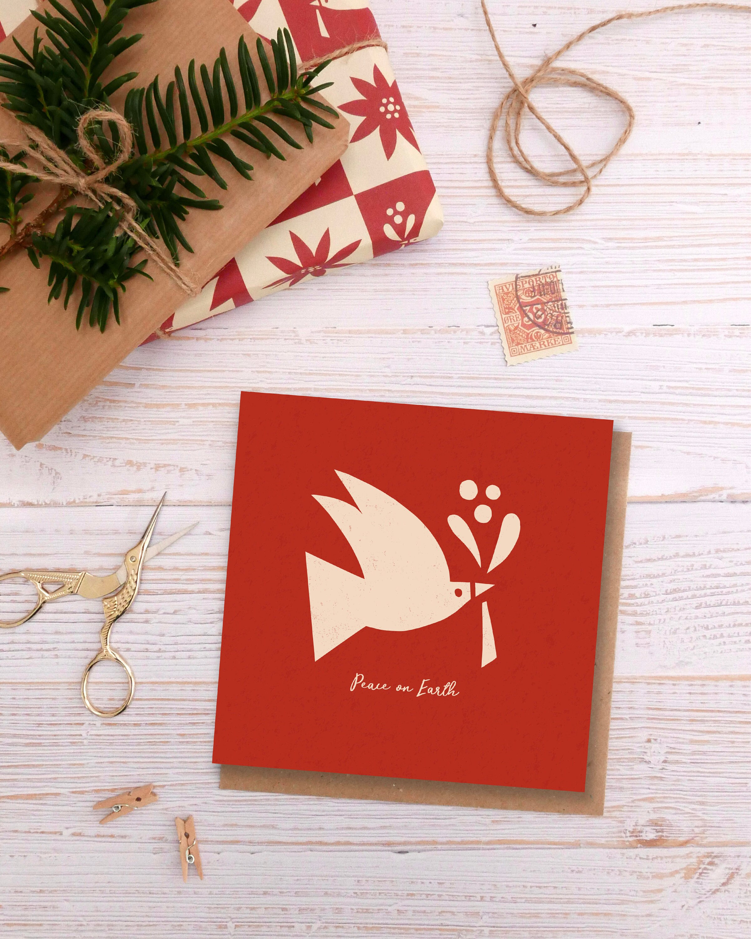 Peace on Earth Festive Dove Eco Friendly Christmas Card Premium Vintage ...