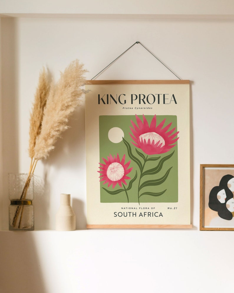 KING PROTEA Retro Art Print | Vintage Floral Home Décor | Boho Flower ...