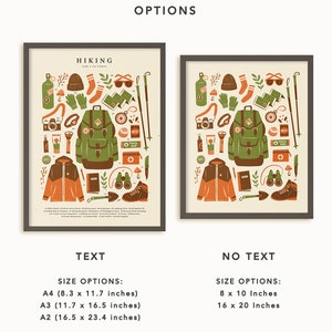 Hiking Essentials Retro Art Print Trekking Kit Wall Art Vintage Walking ...