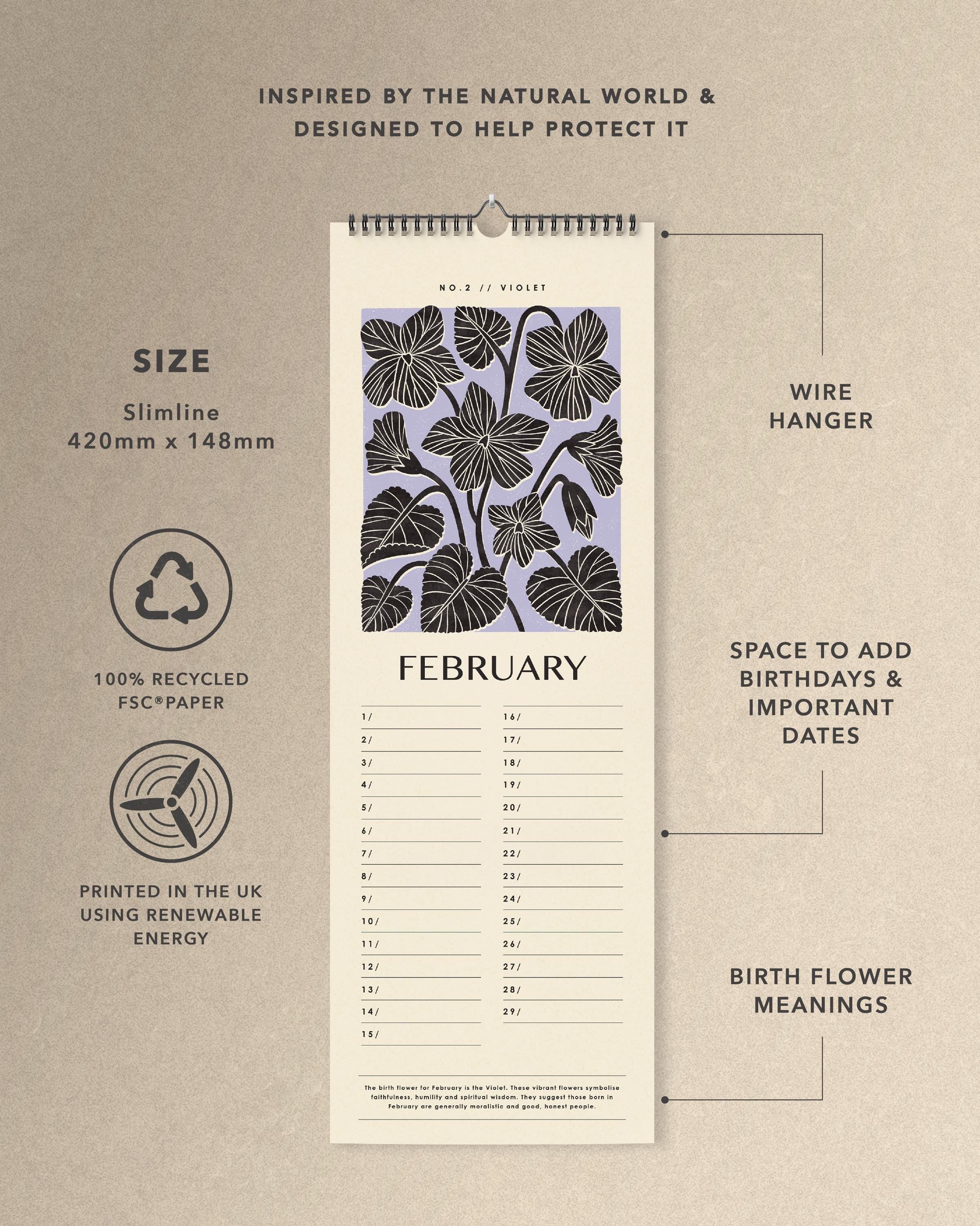 Birth Flower Perpetual Birthday & Celebration Calendar | Slim Wall ...