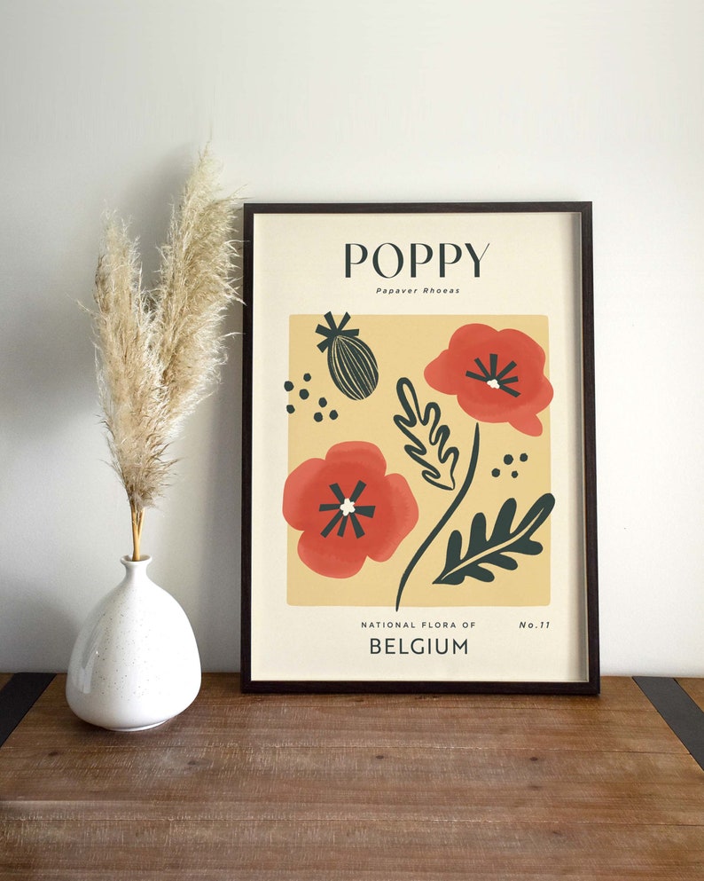 POPPY Retro Art Print Vintage Floral Home Décor Boho - Etsy