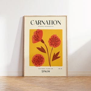 CARNATION Retro Art Print | Vintage Floral Home Décor | Boho Flower ...