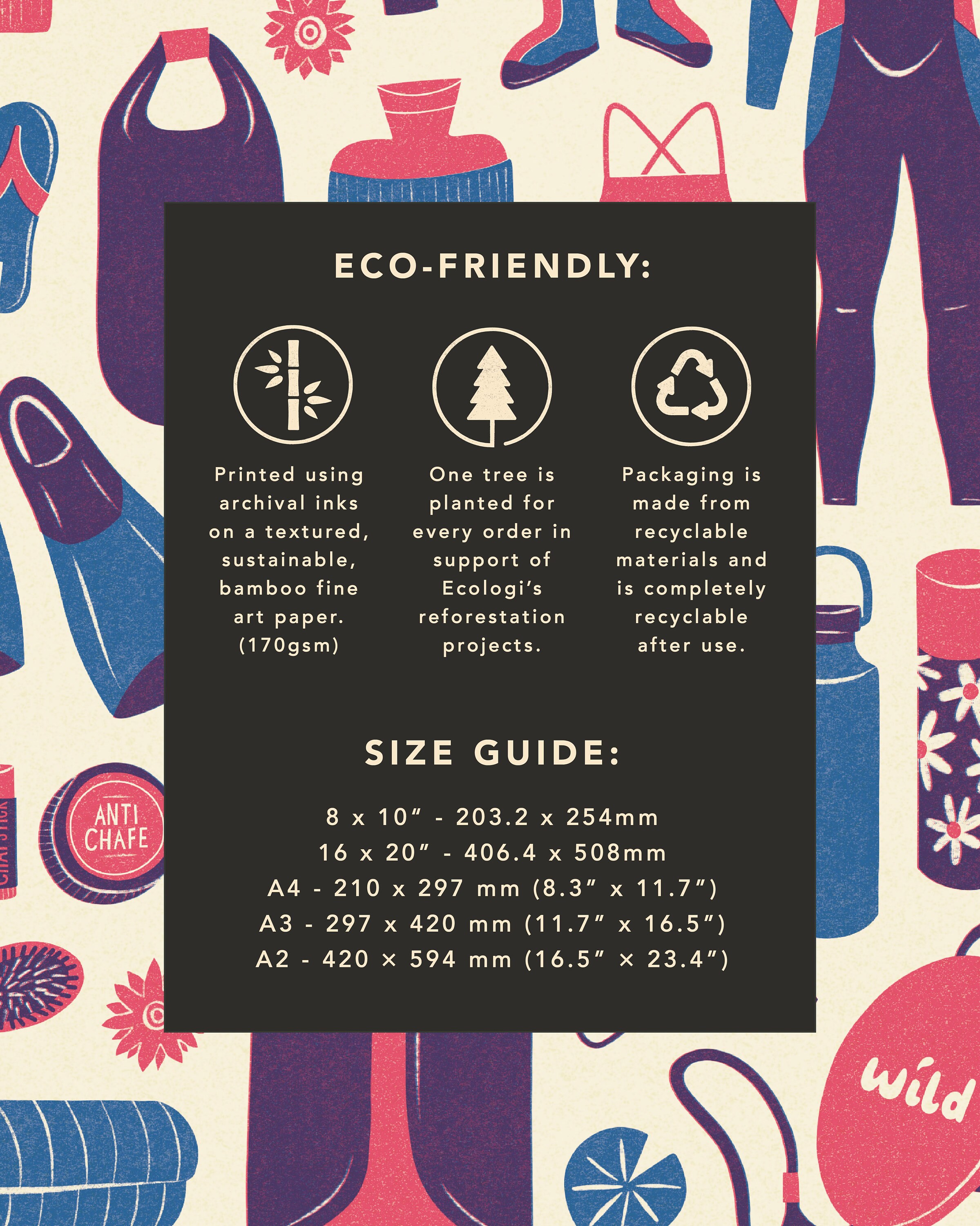 Wild Swimming Essentials Retro Art Print Swim Kit Wall Art Vintage ...