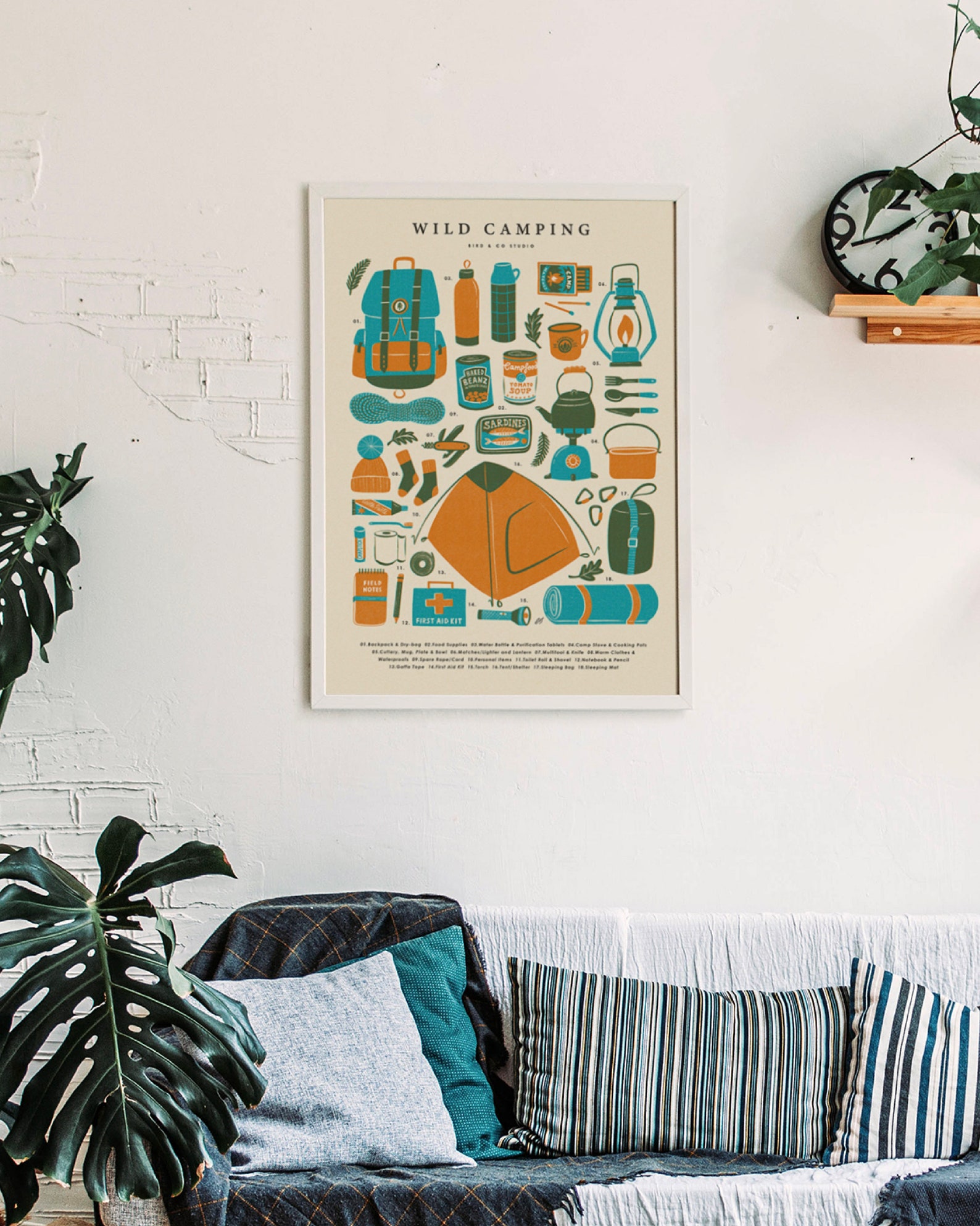Wild Camping Essentials Retro Art Print | Camp Kit Wall Art | Vintage ...