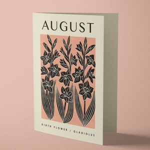 Gladiolus August Birth Flower Greeting Card | Botanical Birthday, New ...