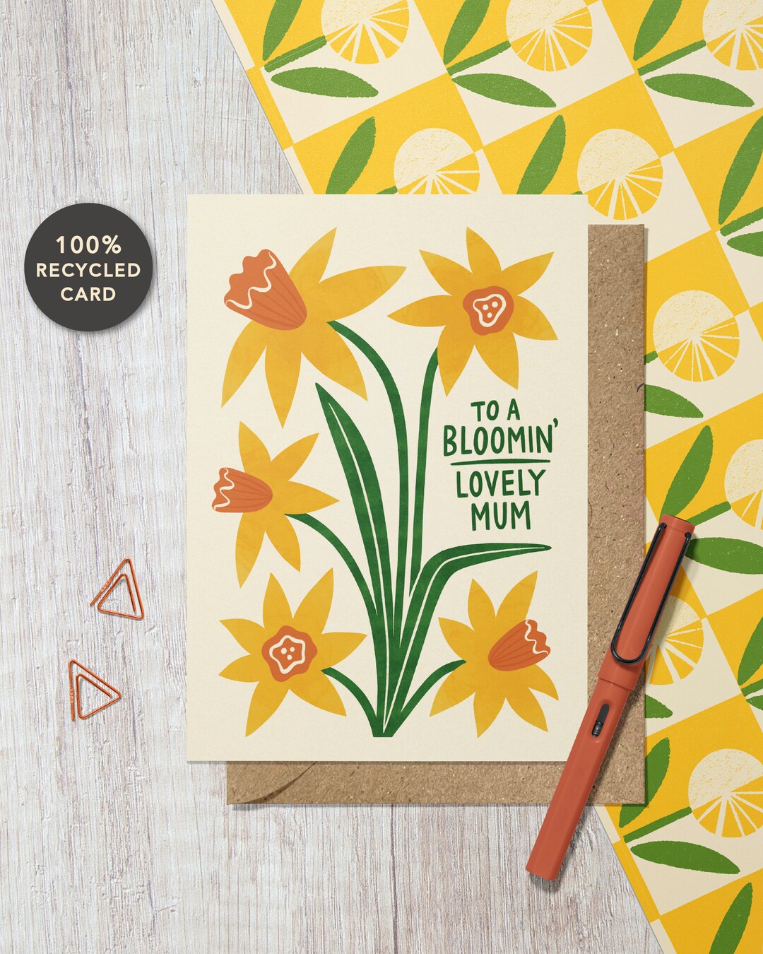Daffodil Floral Illustrated Greeting Card | Modern Ecofriendly Mothers ...