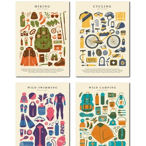Hiking Essentials Retro Art Print Trekking Kit Wall Art Vintage Walking ...
