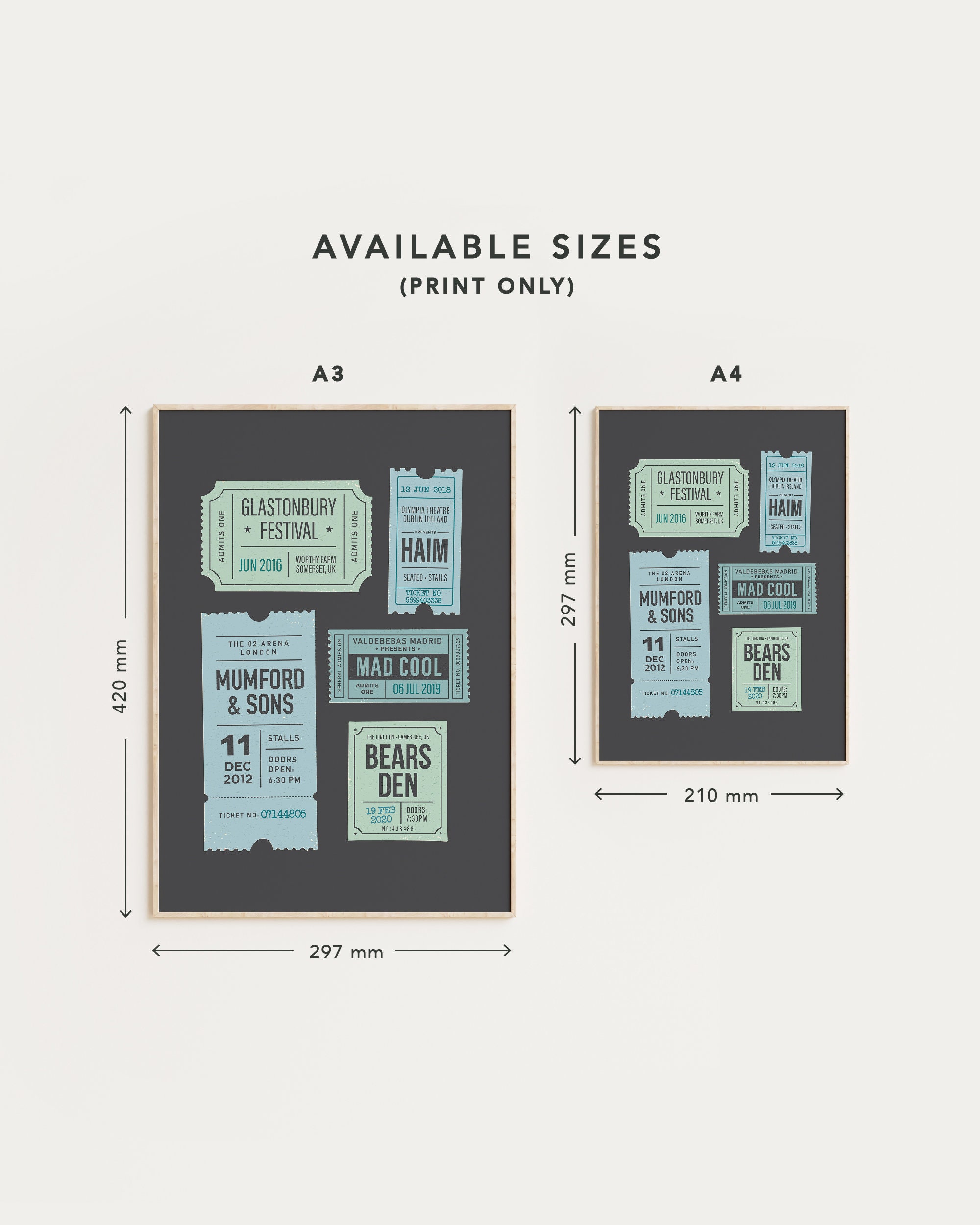 Personalised 5 Retro Gig Ticket Print | Bespoke Theatre or Music Memory ...
