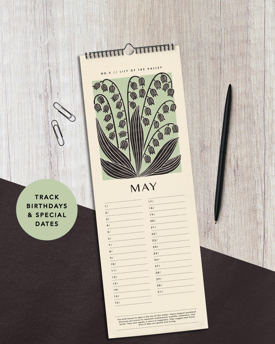 Birth Flower Perpetual Birthday & Celebration Calendar | Slim Wall ...