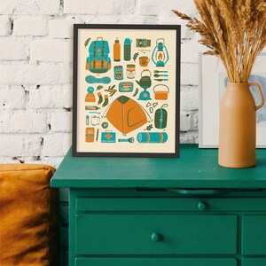 Wild Camping Essentials Retro Art Print | Camp Kit Wall Art | Vintage ...