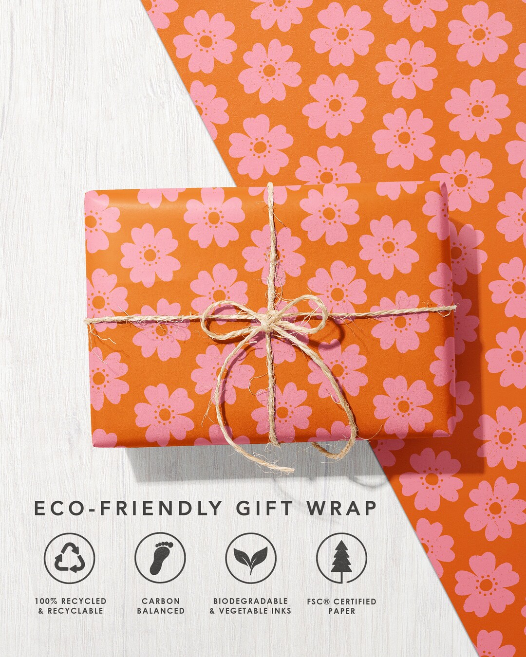 Wild Rose Flower Gift Wrap Sheets | Retro Floral Pattern Recycled ...