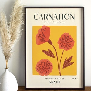 CARNATION Retro Art Print | Vintage Floral Home Décor | Boho Flower ...
