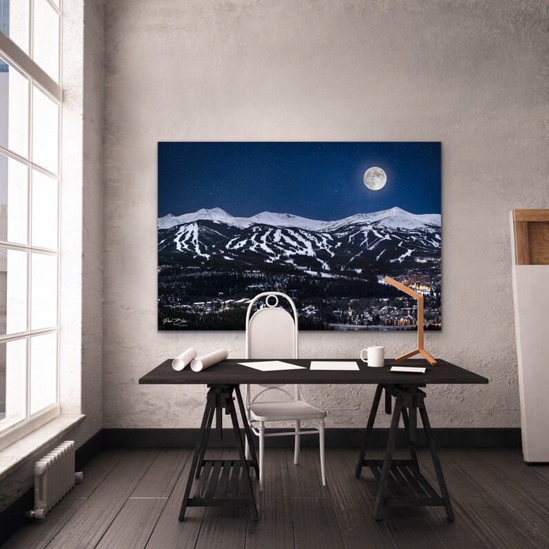 Breckenridge Ski Resort Night Sky Full Moon Photo - Colorado Winter Astro Print - Wall Art ...