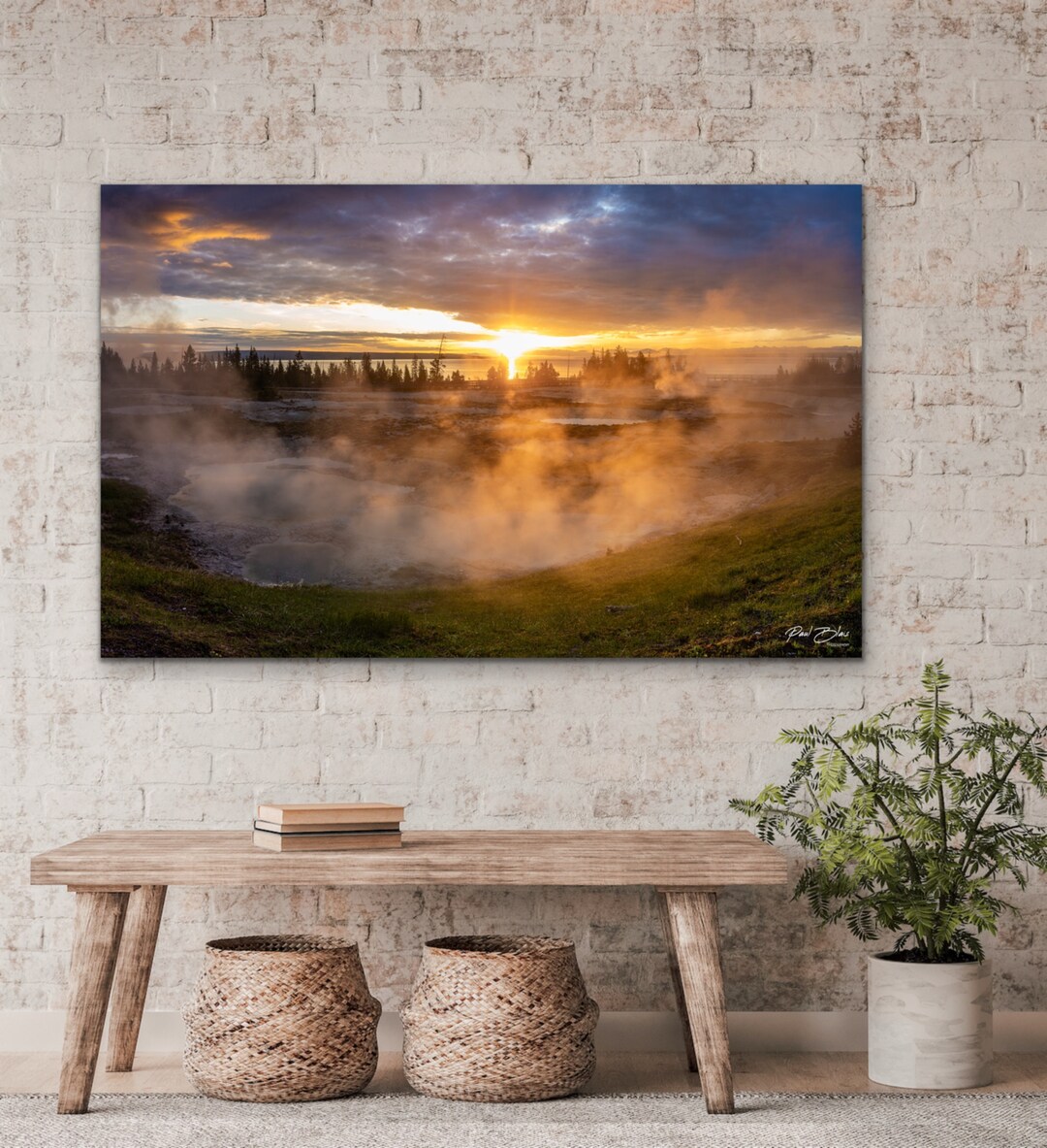 Yellowstone National Park Geyser Print - Wyoming Thermal Pool Sunrise ...