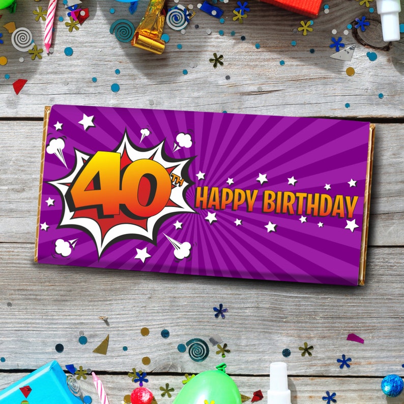 40th Birthday Comic Style Chocolate Bar Printed Chocolate - Etsy
