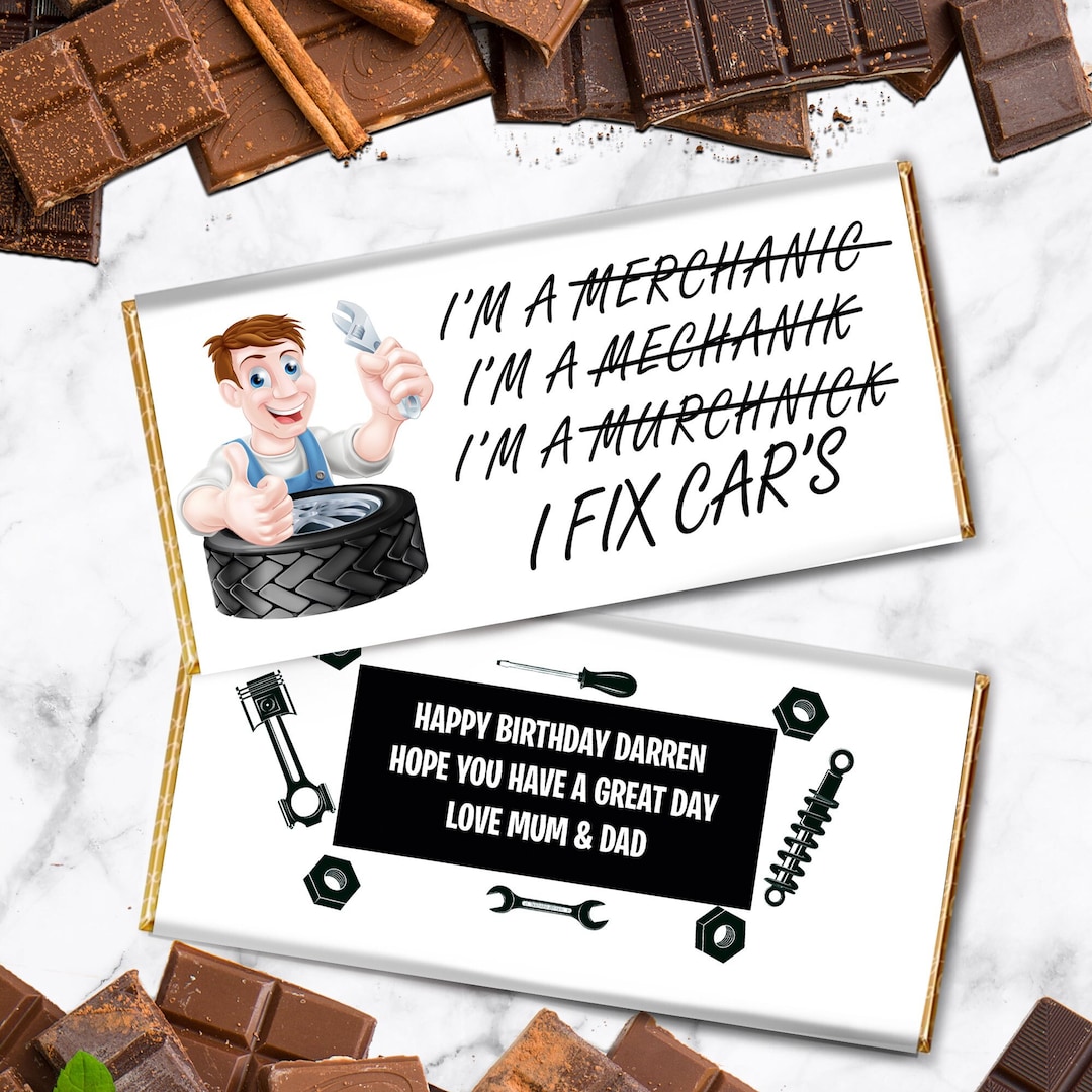 Mechanic Funny Themed Chocolate Bar Wrapper | Personalised With Any ...
