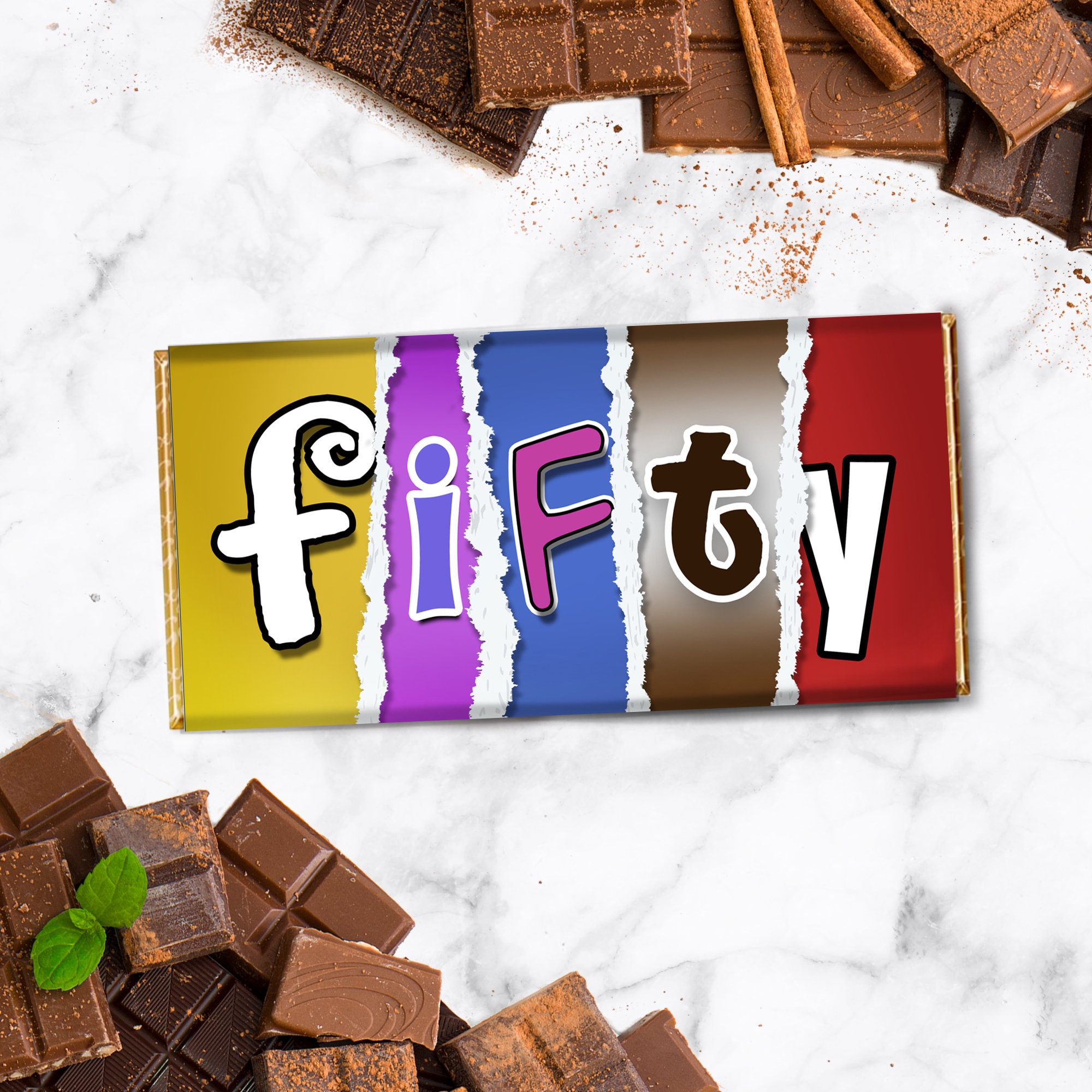 50th FIFTY Birthday Novelty Chocolate Bar Printed Chocolate Wrapper ...