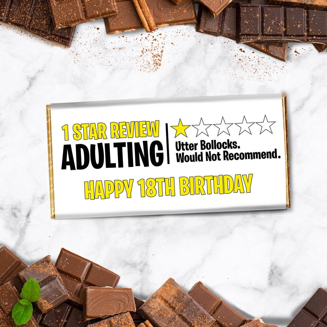 Funny 18th Birthday Chocolate Bar Wrapper: Adulting 1-star Review - Etsy