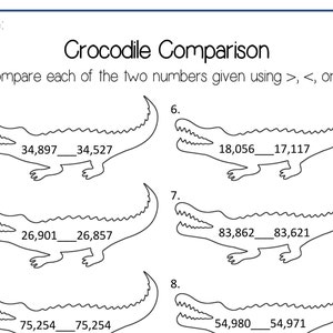 Crocodile Comparison Worksheets (greater Than, Less Than, Equal To) - Etsy