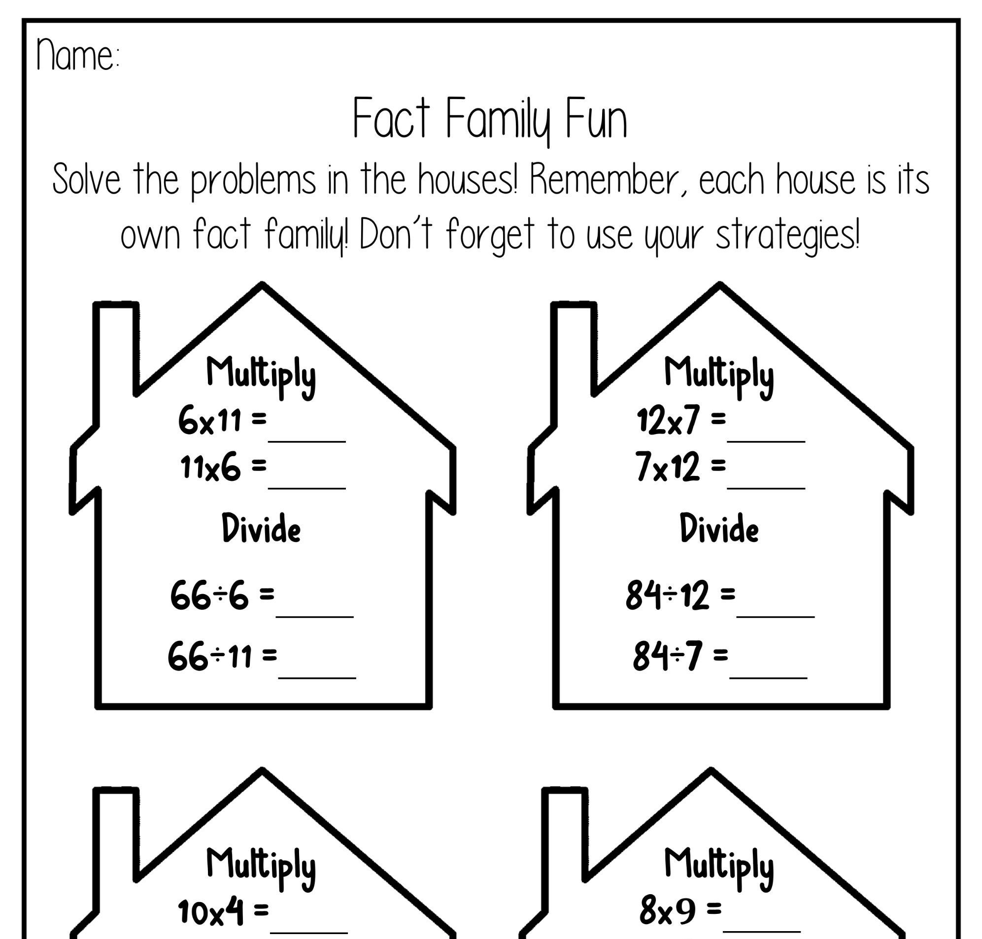 Fact Family Fun - Multiplication and Division - Five Worksheets - Etsy