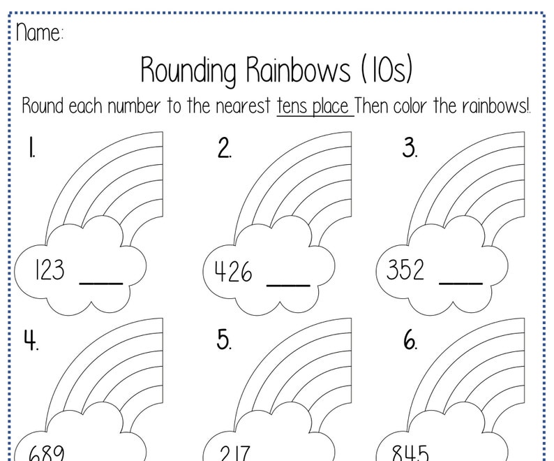 Rounding Rainbow Worksheets (10's, 100's, 1000's) - Etsy